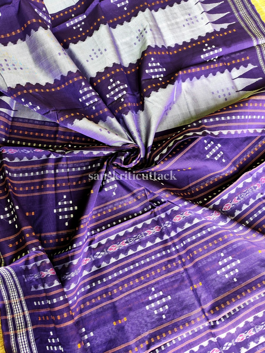 Silver Blue Silk Cotton Bapta Saree - Sanskriti Cuttack