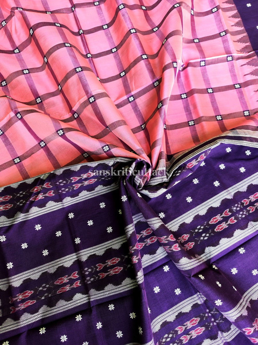 Light Pink Purple Silk Cotton Bapta Saree - Sanskriti Cuttack